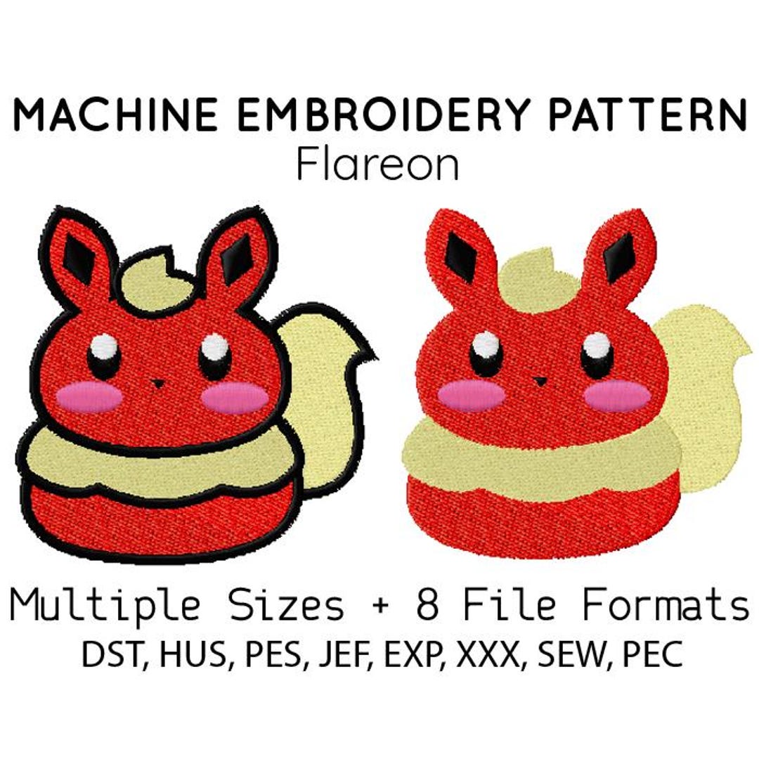 Pokemon Flareon EMBROIDERY MACHINE FILES Pattern Design Hus Jef Pes Dst ...