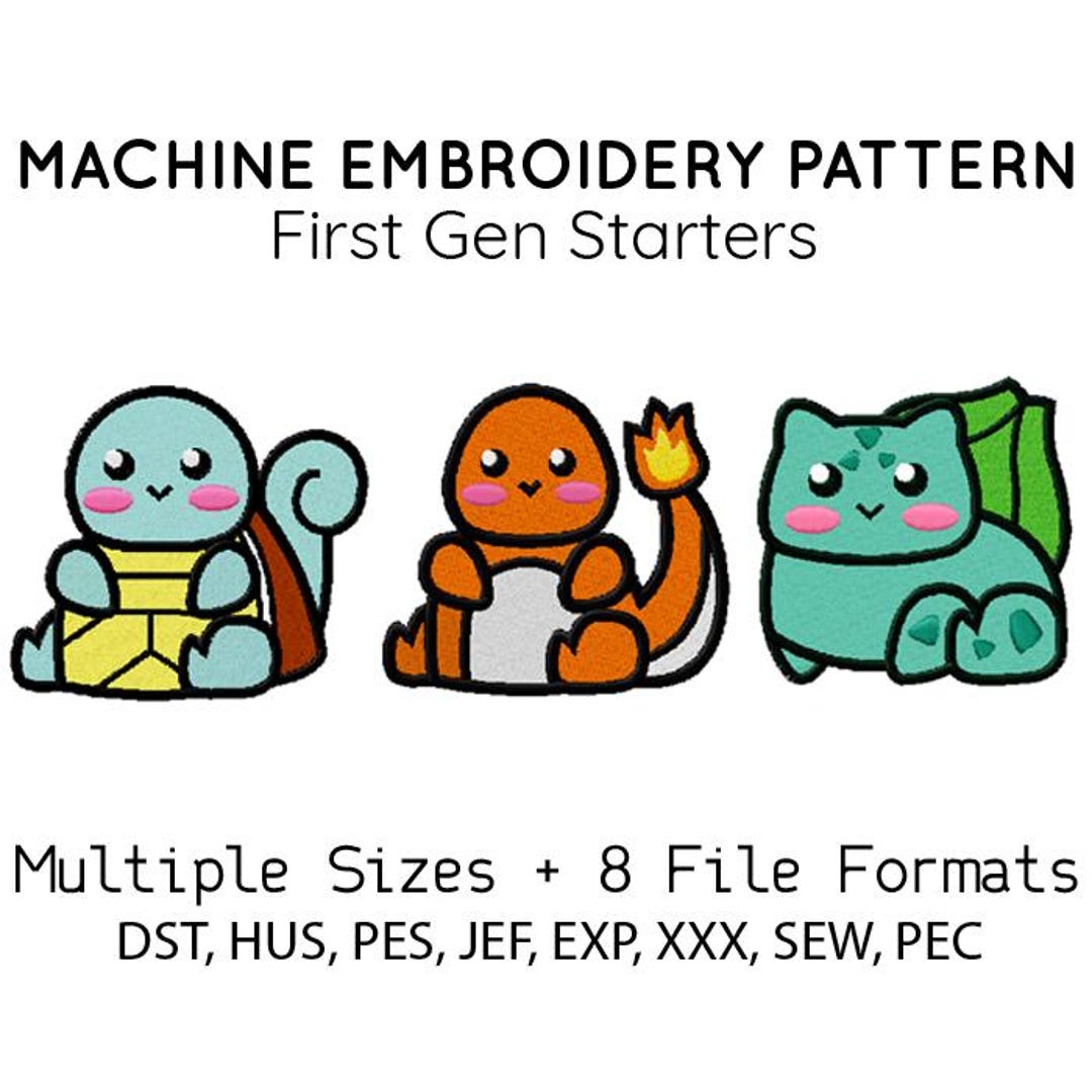 Pokemon Starters EMBROIDERY MACHINE FILES Pattern Design Hus Jef Pes ...