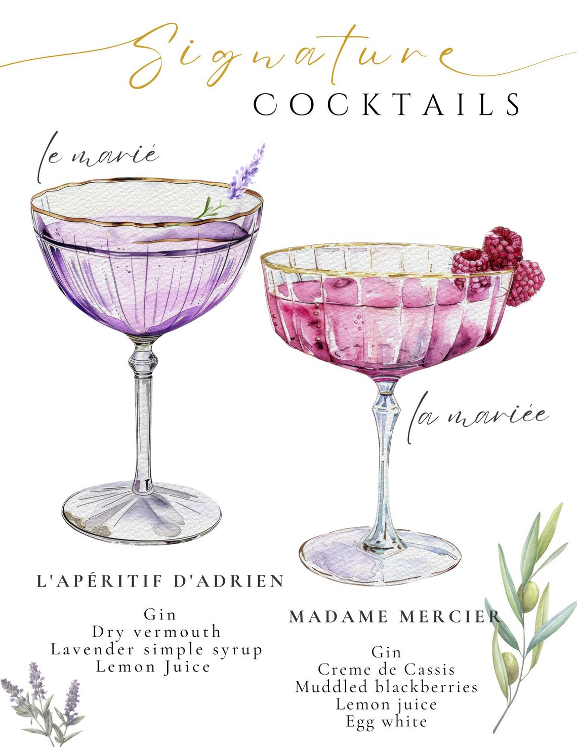 Signature Drink Menu Template - French Countryside Inspired - Etsy