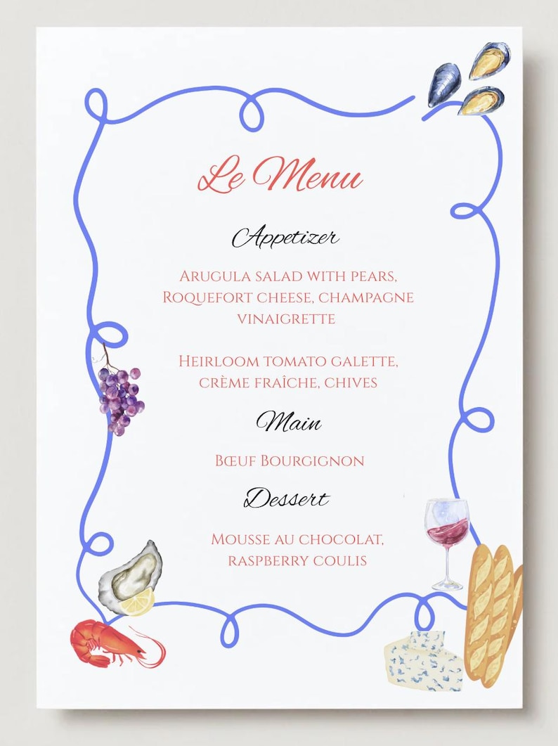 French Themed Bistro Menu - Etsy