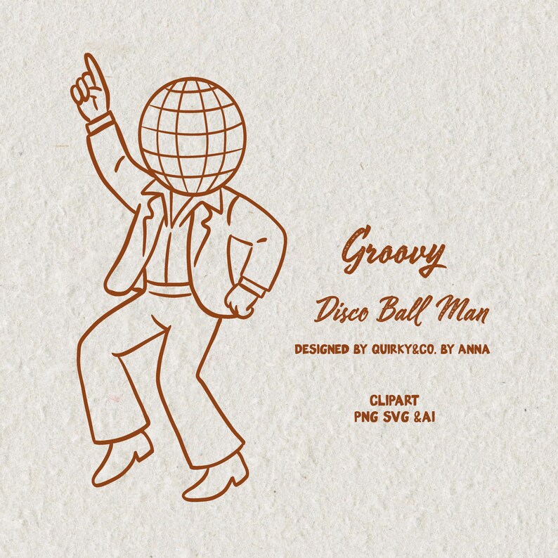 Groovy Disco Ball Man Clipart – Retro Wedding Party PNG SVG AI – Hand ...