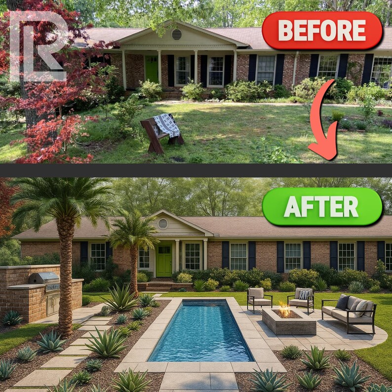 Custom Backyard Landscape Design Rendering: HOA Garden Plan (1 Area, 1 ...
