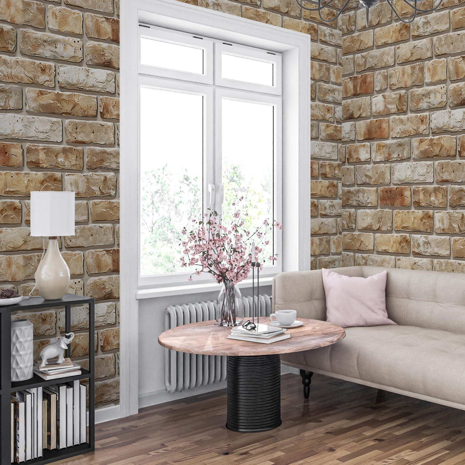 Vintage Beige Brick Wallpaper, Rustic Faux Brick Wall Mural, Textured ...