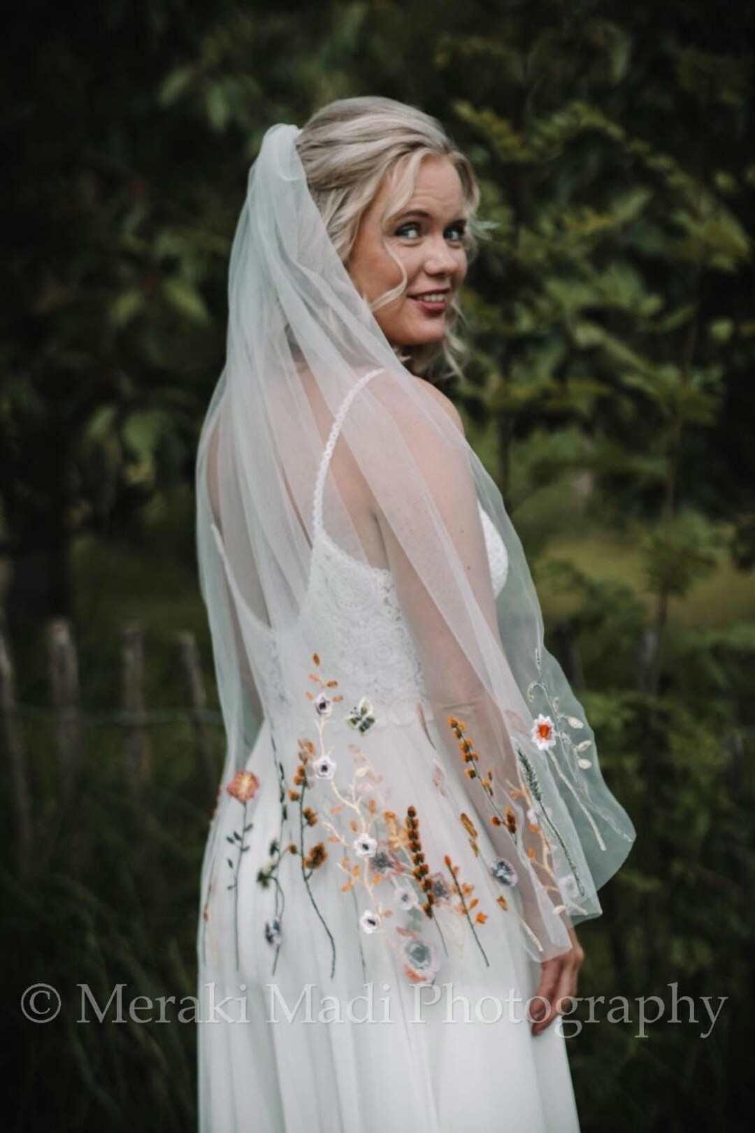 LENNOX VEIL V5, Wildflower Veil, Floral Embroidered Veil, Veil Wedding Cathedral, Veil Wedding ...