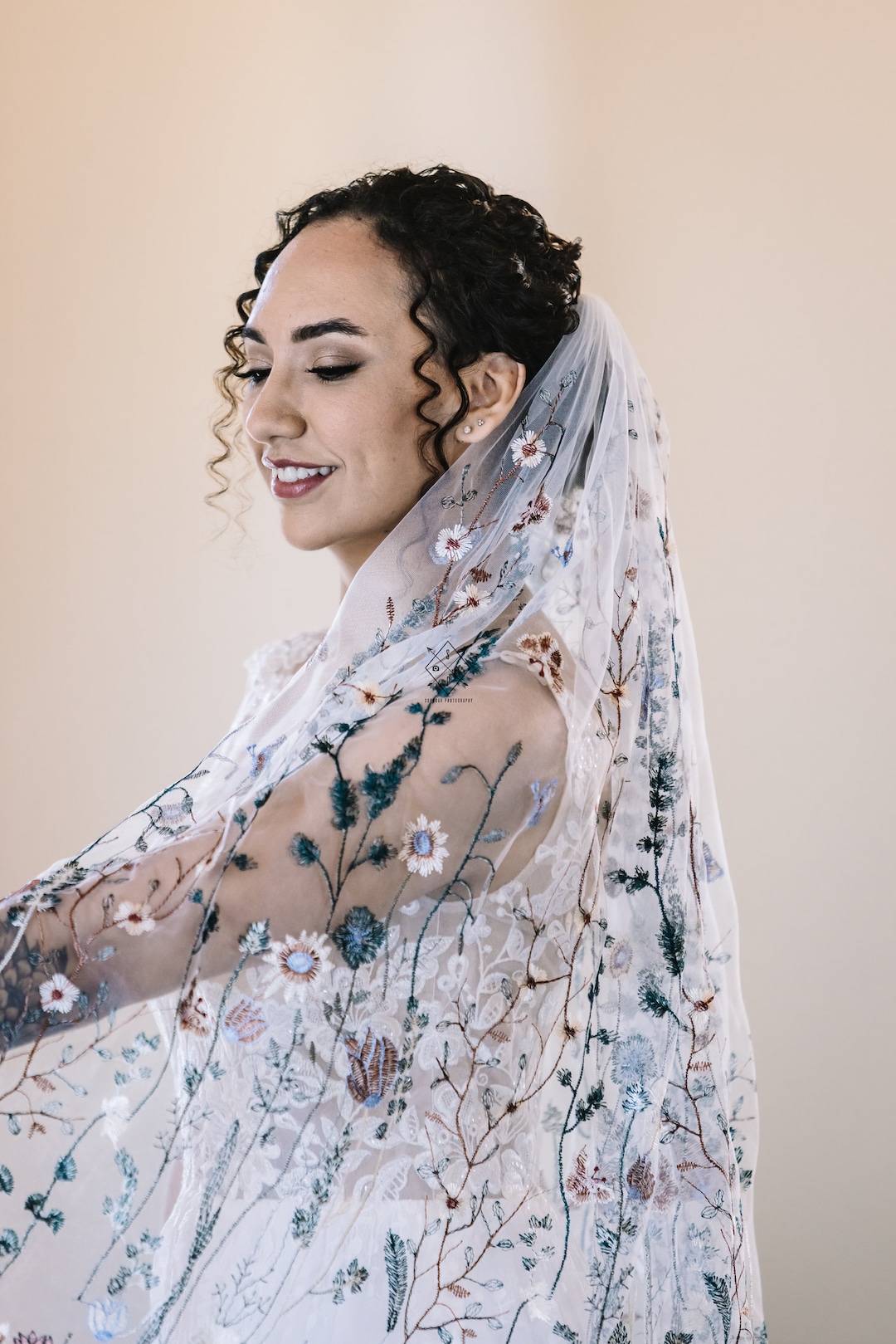 Teal Wildflower Veil, LENNOX VEIL, Floral Veil Embroidered, Floral Veil ...