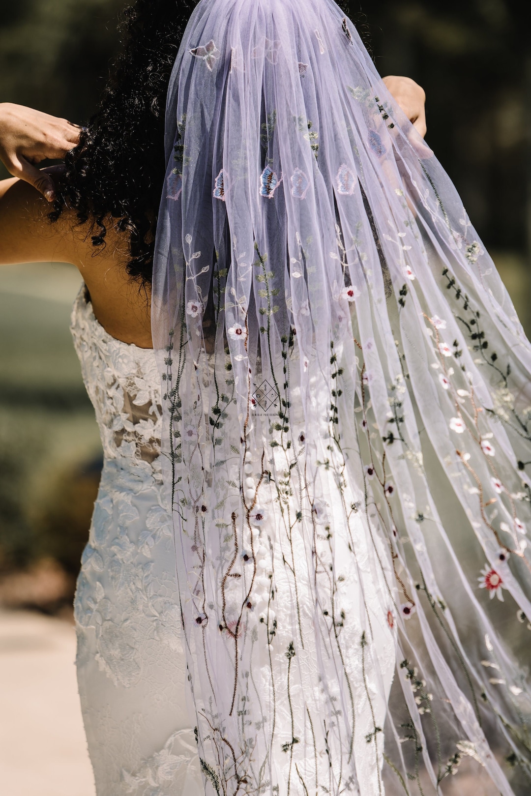 LENNOX VEIL, Lavender Color, Floral Veil Embroidered, Floral Veil ...