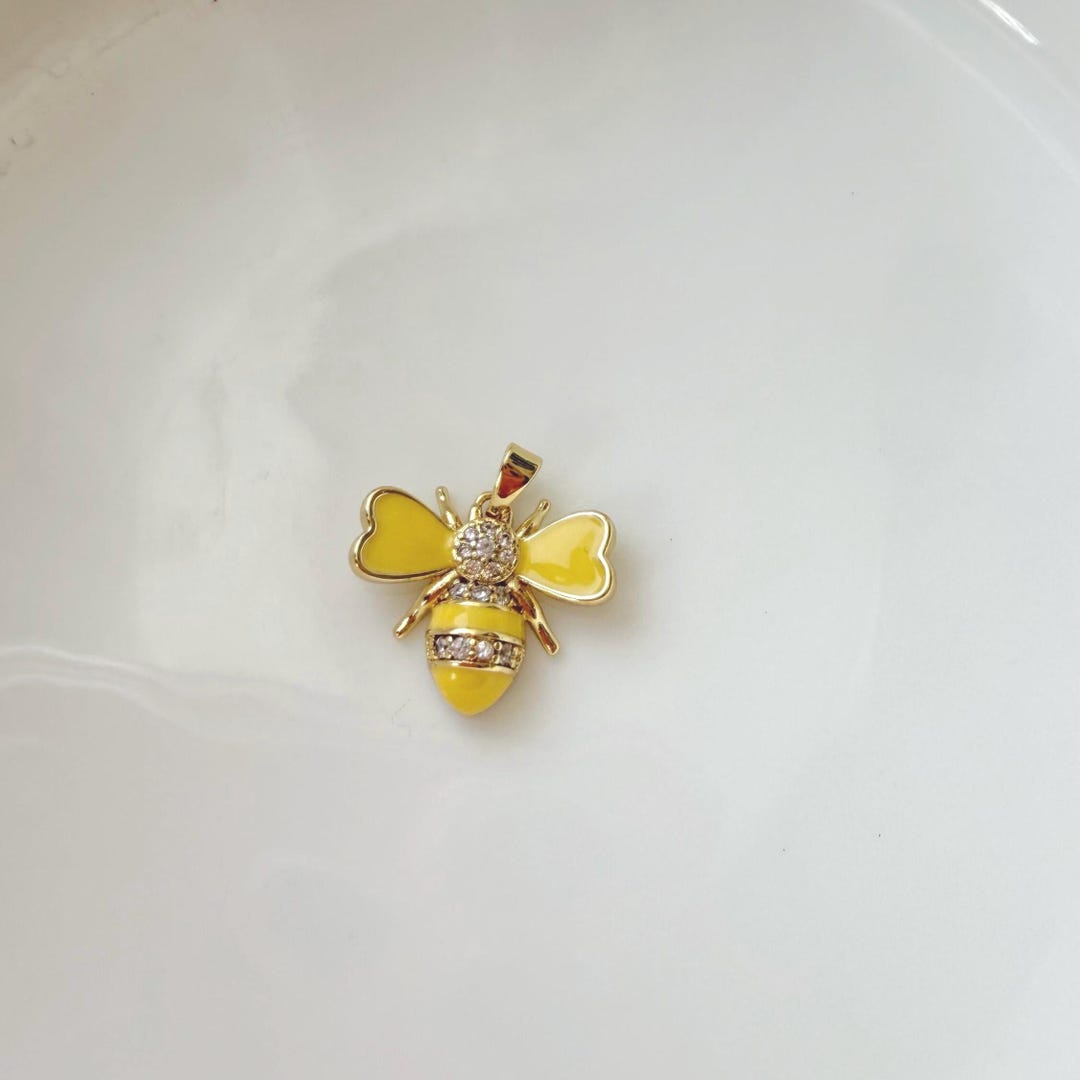 Gold Bumblebee Pendant – Yellow Enamel Bee Charm With Rhinestones - Etsy
