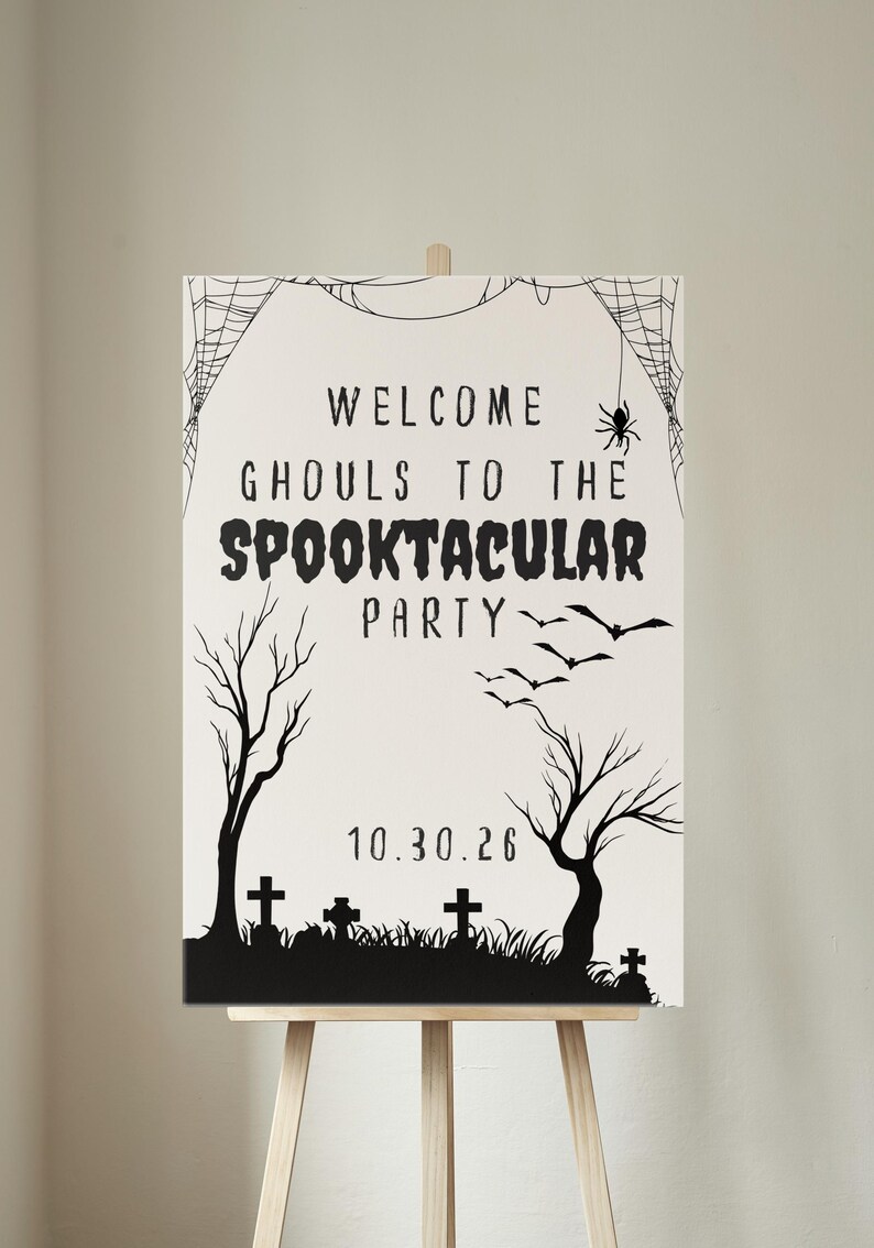 Editable Halloween Party Invitation & Welcome Sign Bundle | Spooky ...