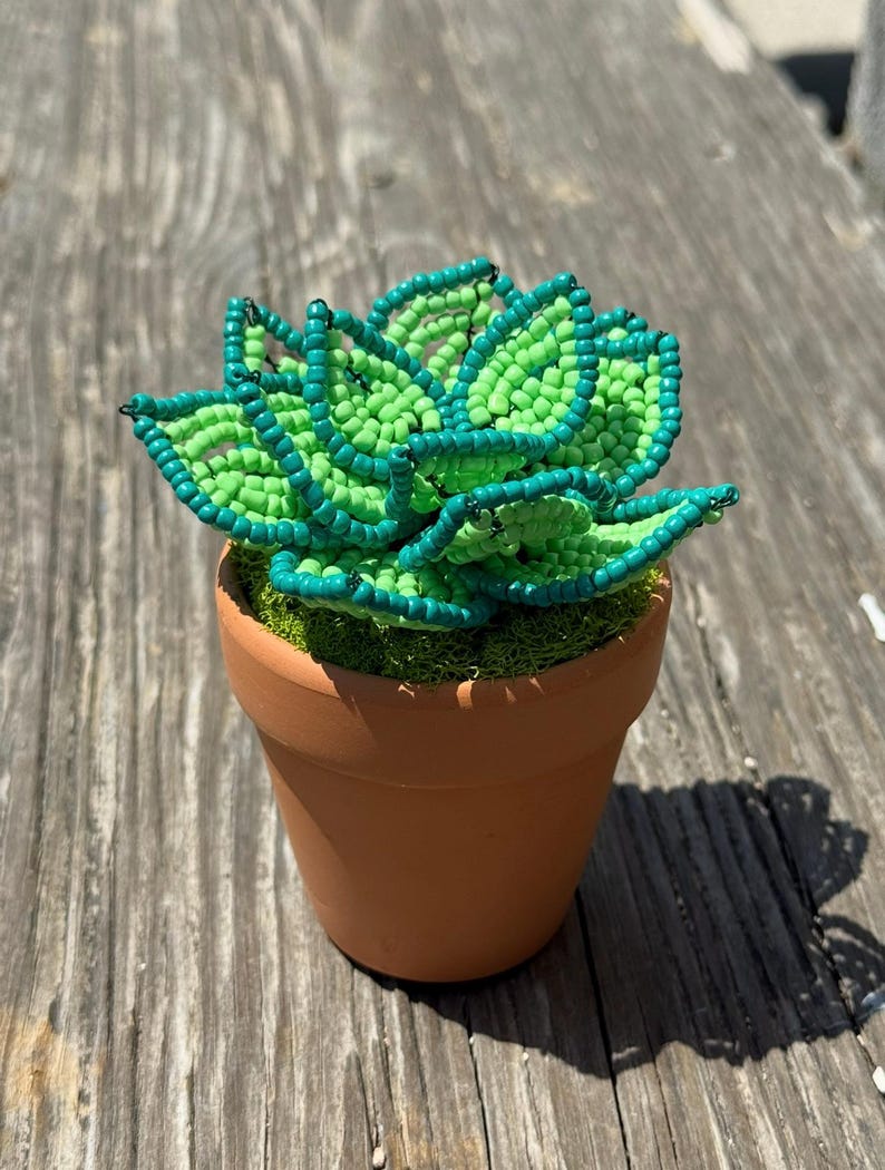 Beaded Succulent Plant in Terracotta Pot | Handmade Faux Plant Decor ...