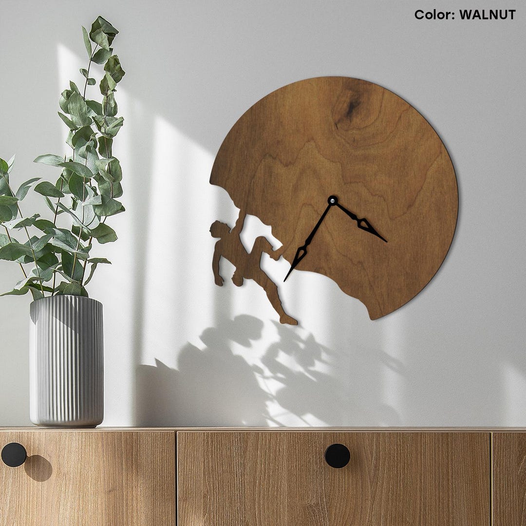 Rock Climbing Wood Wall Clock, Mountain Climber Clock, Hiking Wall ...