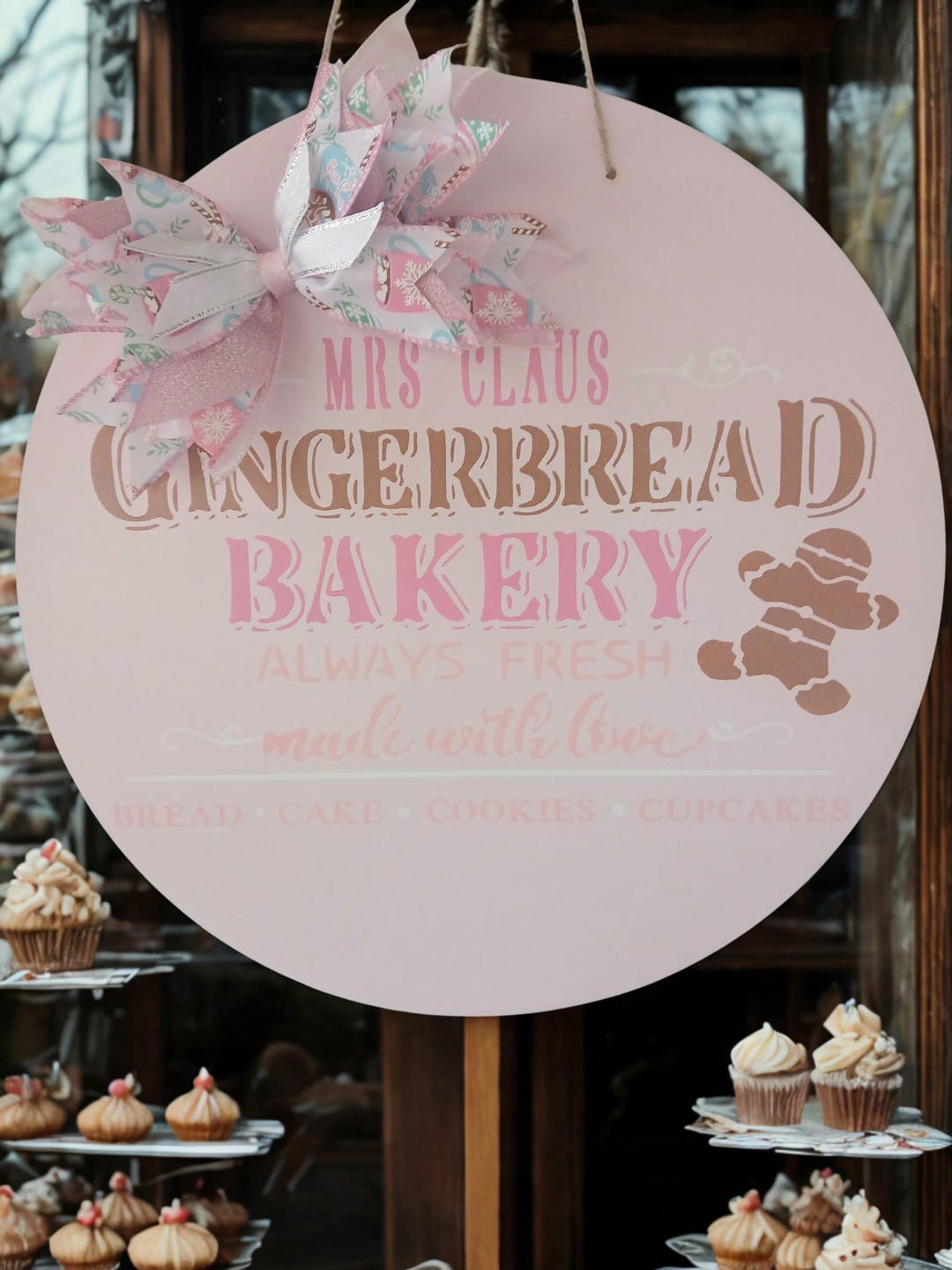 Pink Mrs Claus Gingerbread Bakery Door Hanger; Christmas Porch Sign - Etsy
