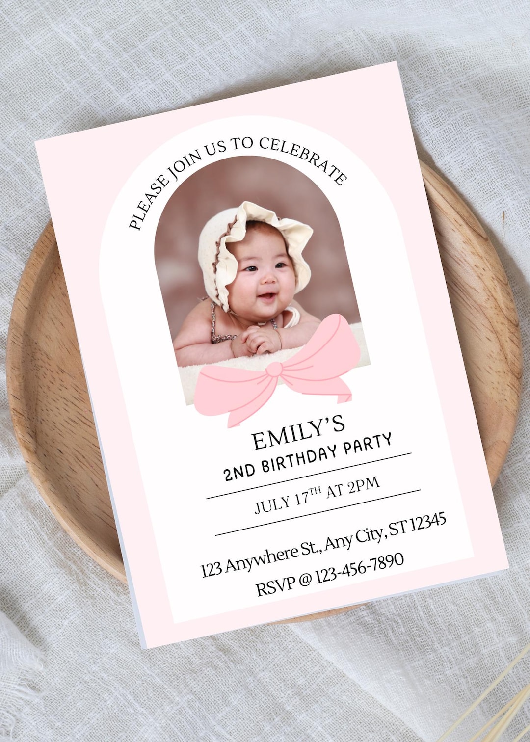 Pink Bow 2nd Birthday Invitation Template (digital Download) - Etsy