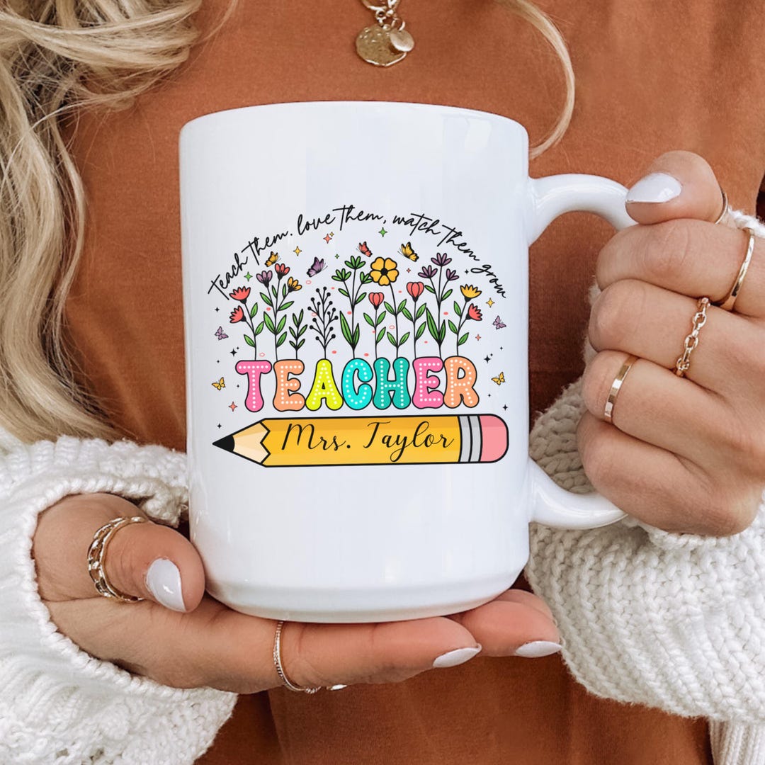 Personalized Teacher Mug With Name, Floral Teacher Gift, Cute Custom ...