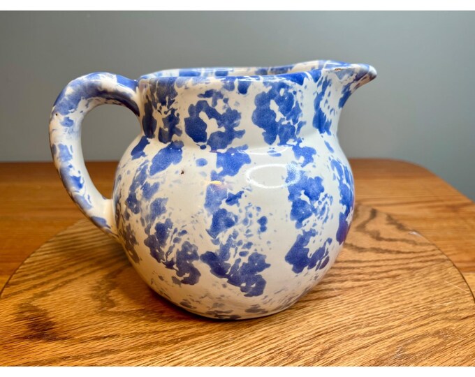 Vintage Bybee Pottery Blue and White Spongeware Pitcher Signed on ...