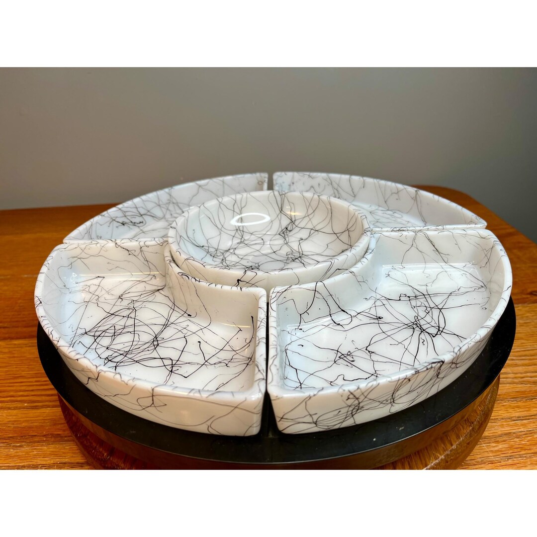 Vintage MCM 6 Pc. Lazy Susan Serving Set "mid-nite Magic" Black Swirl ...