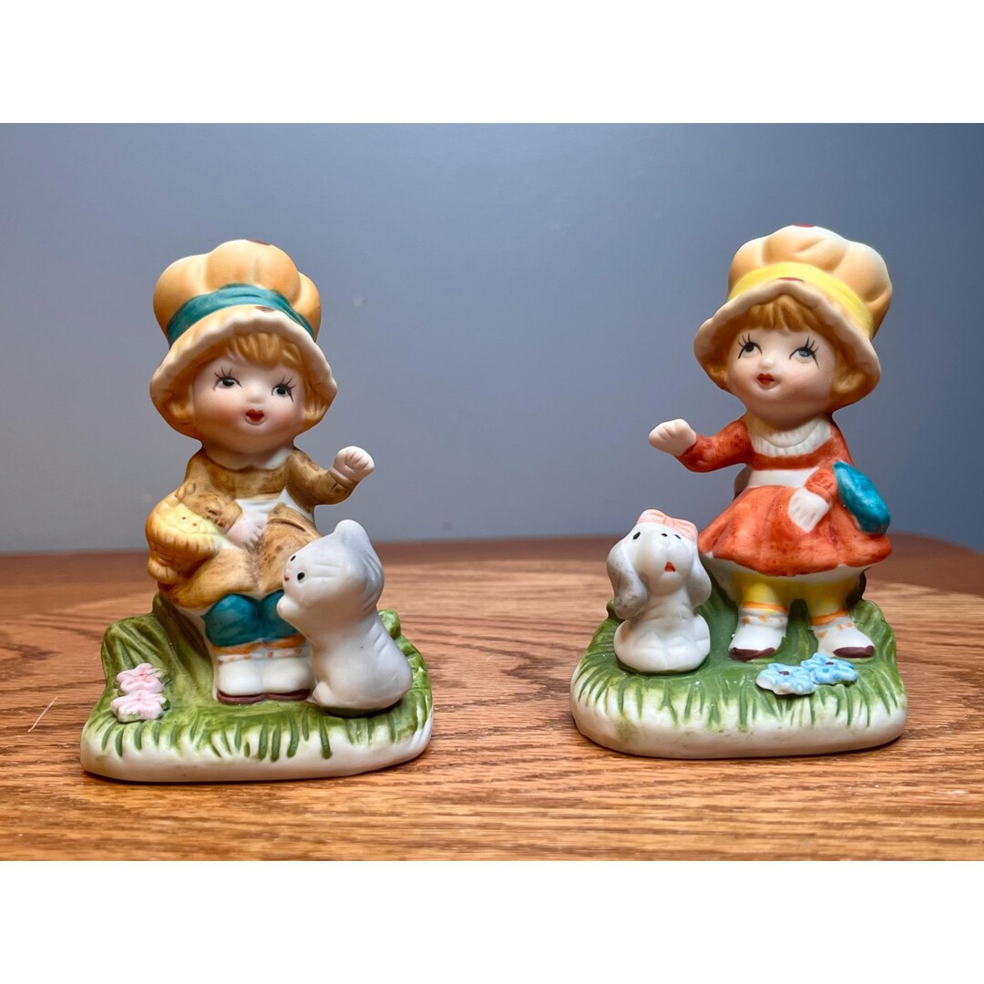 Vintage Homco Little Miss Muffet Figurines: Bisque Porcelain Girls With ...