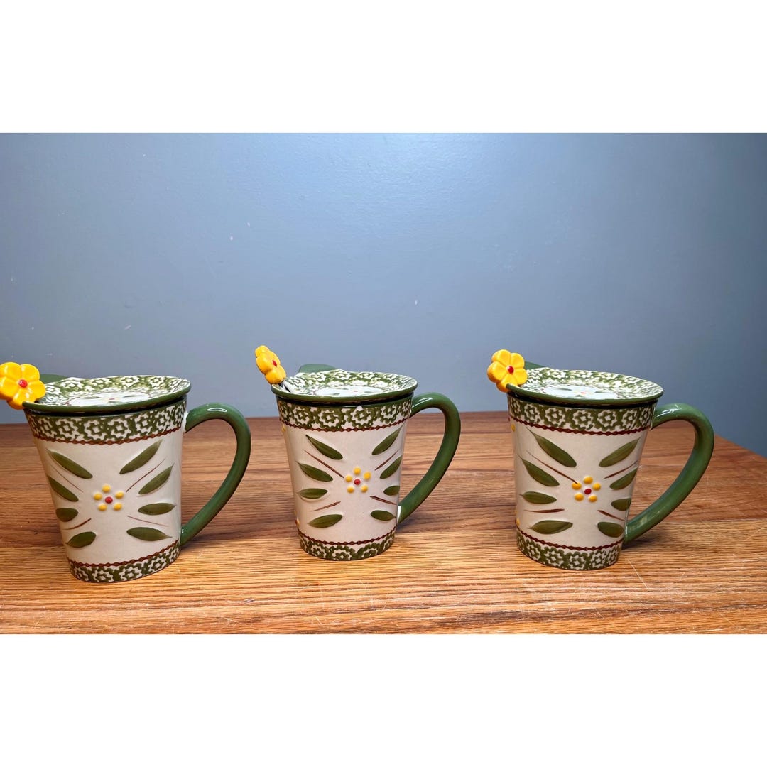 Temp-tations Old World Green Mugs, Daisy Spoons & Lids, Set of 3 - Etsy
