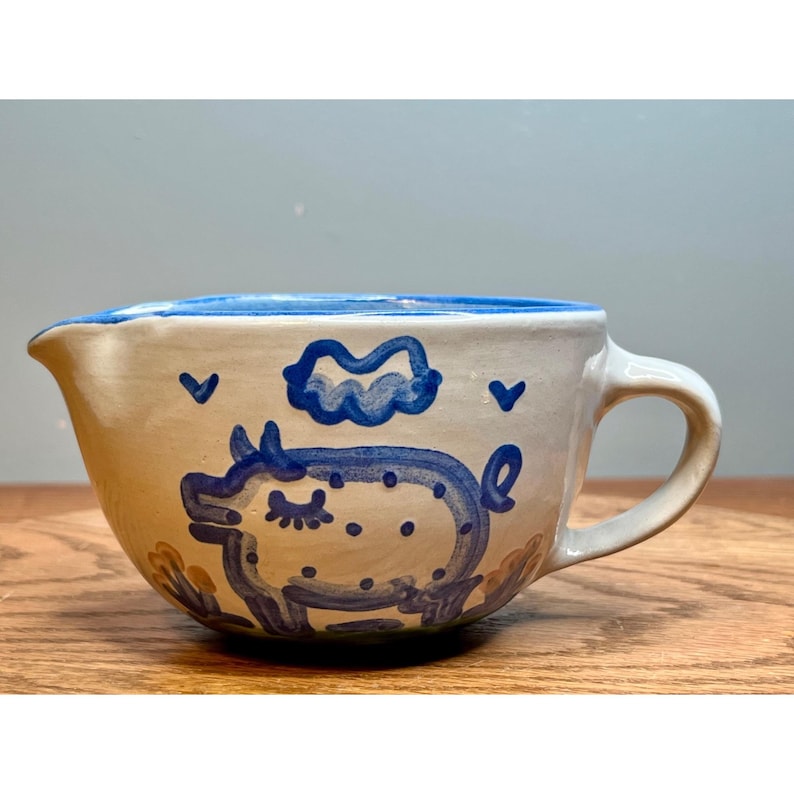 MA Hadley Pottery Stoneware Dairy Farm Cow Pattern Gravy Boat/cream ...