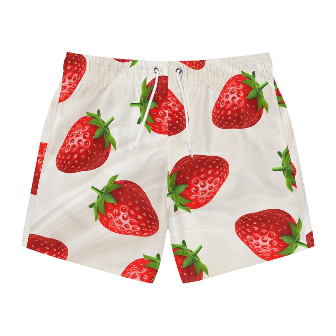 Strawberry Print Swim Trunks, Summer Swimwear, Beach Shorts, Vacation ...