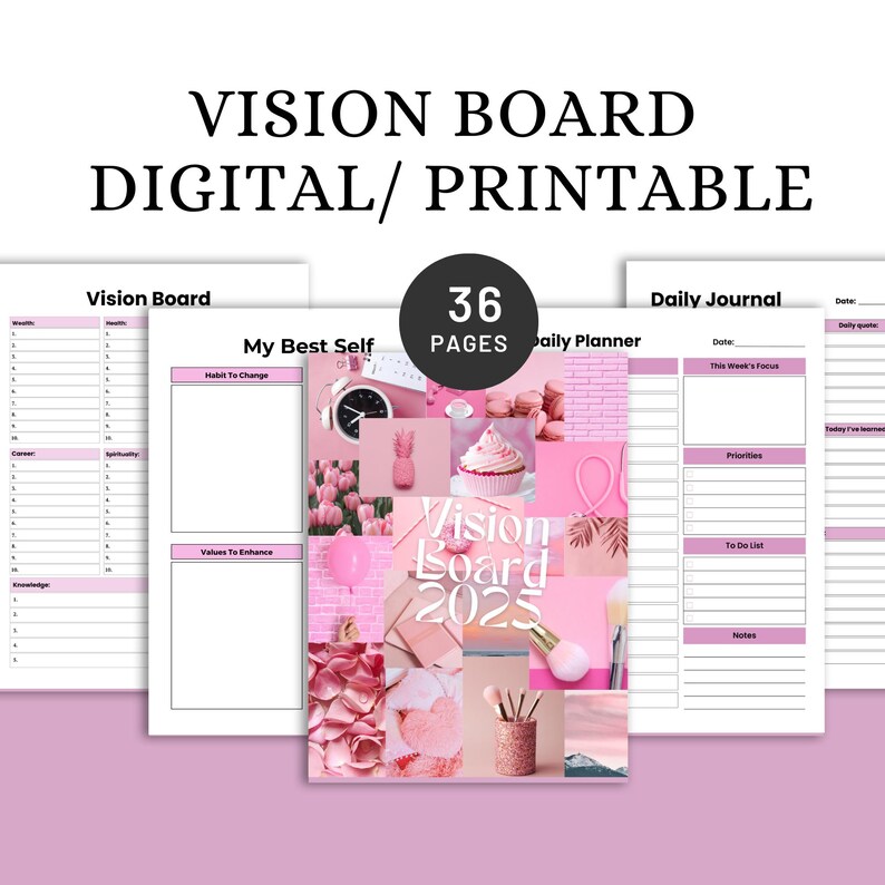 2025 Vision Board Planner: Goal Setting, Self-improvement (digital ...