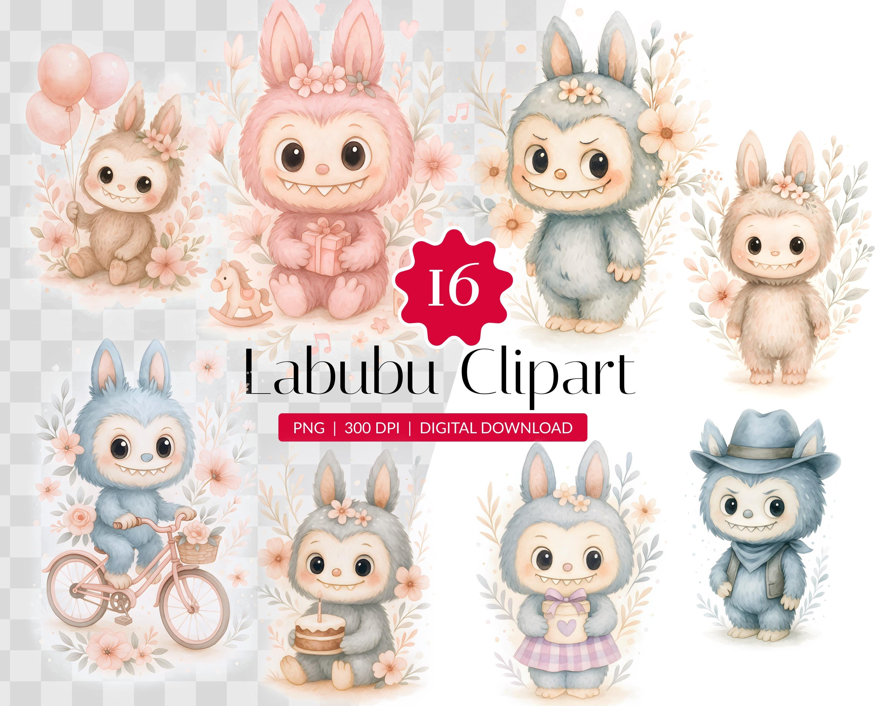 Watercolor Labubu Clipart Set, Cute Labubu Characters, Floral Fantasy ...