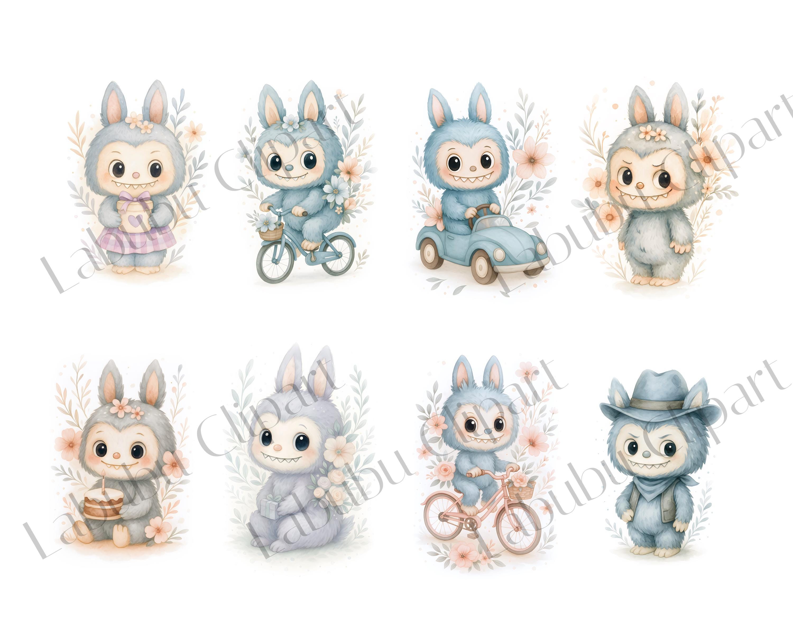 Watercolor Labubu Clipart Set, Cute Labubu Characters, Floral Fantasy ...