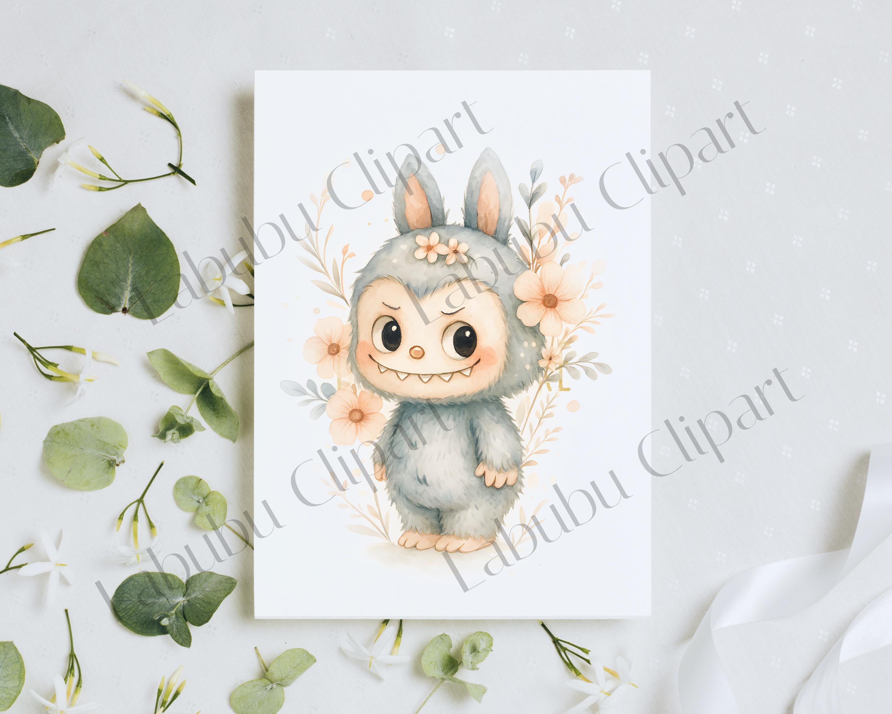 Watercolor Labubu Clipart Set, Cute Labubu Characters, Floral Fantasy ...