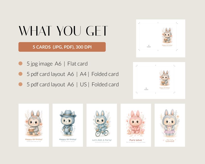 Labubu Birthday Card, DIGITAL Download, A6 Printable, Kawaii Pop Mart ...