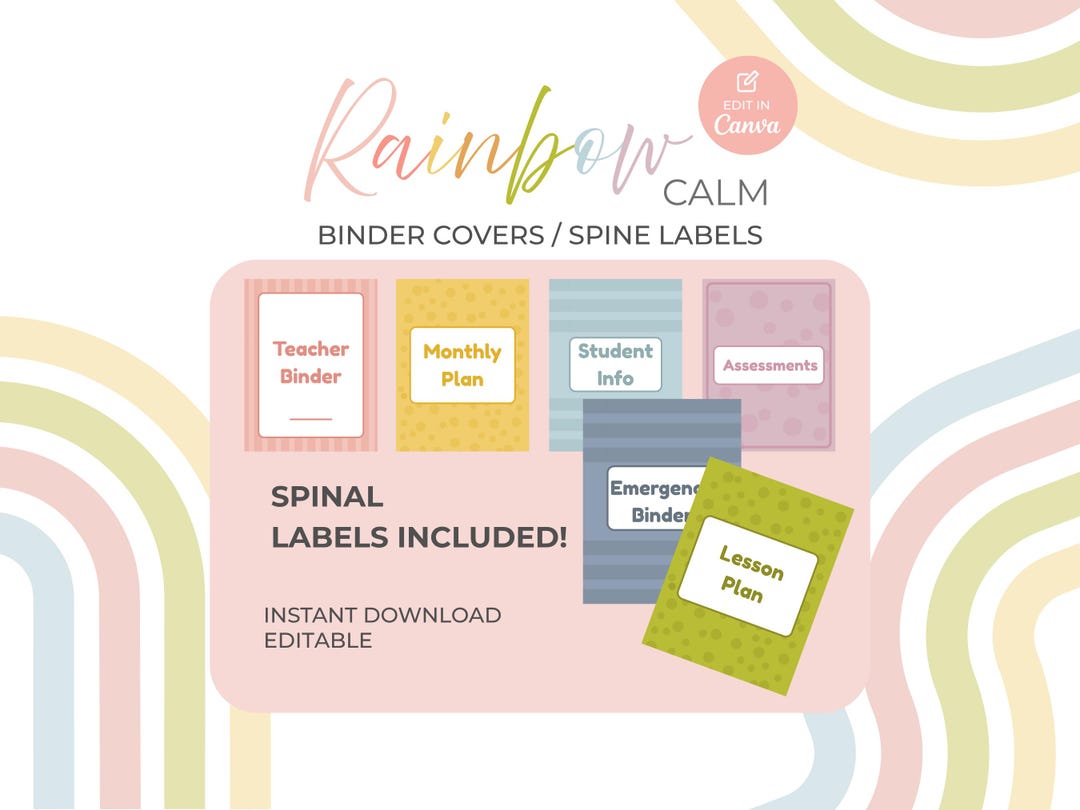 Calm Muted Rainbow Binder Covers/spine Labels | Editable Classroom ...