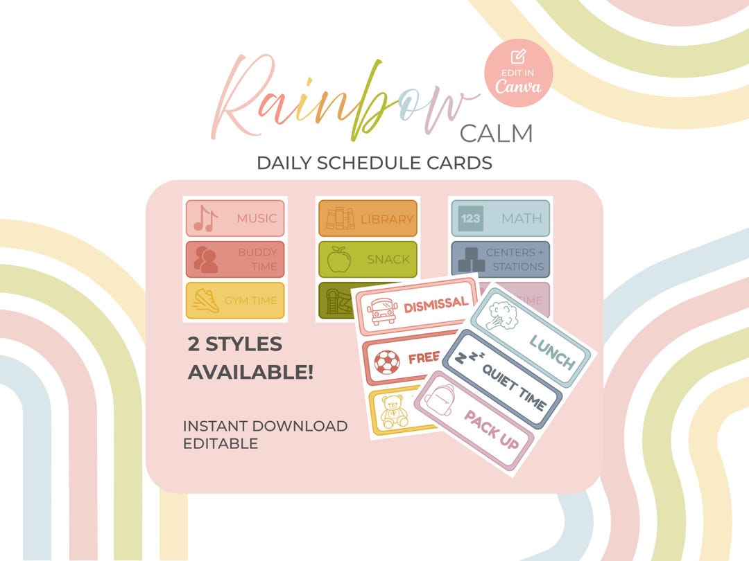 Calm Muted Rainbow Daily Schedule Cards | Editable Printables | Rainbow ...