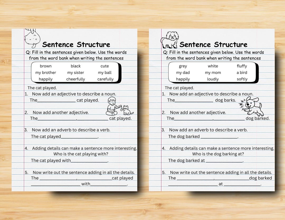 Practicing Sentence Structures Learning Pack (nouns, Verbs, Adverbs ...