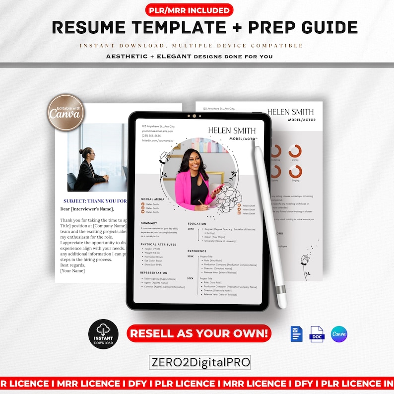Actor & Model Resume Template | Canva Editable CV | Casting Sheet | Portfolio for Auditions ...