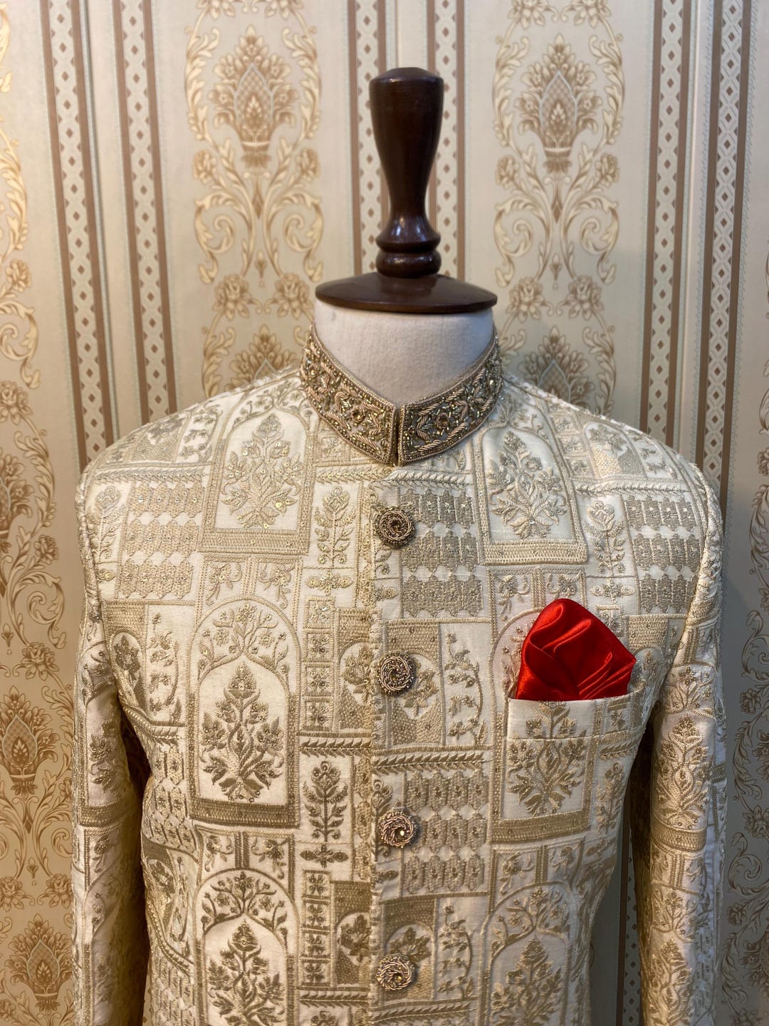 Golden Sherwani for Men, Ivory Color Sherwani Men, Wedding, Indian ...