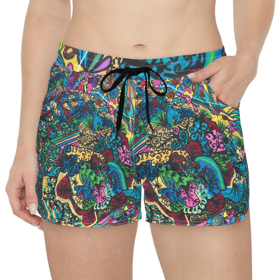 Colorful Psychedelic Floral Pattern Shorts | Running Lounge - Etsy