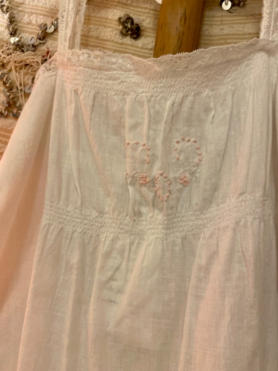 1920s White Cotton Step-In with Pink Floral Embroidery - Gem