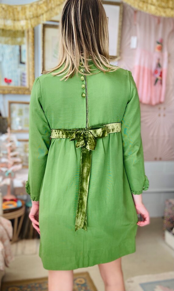1960s Mod Green Mini Dress with Velvet Bow - Gem