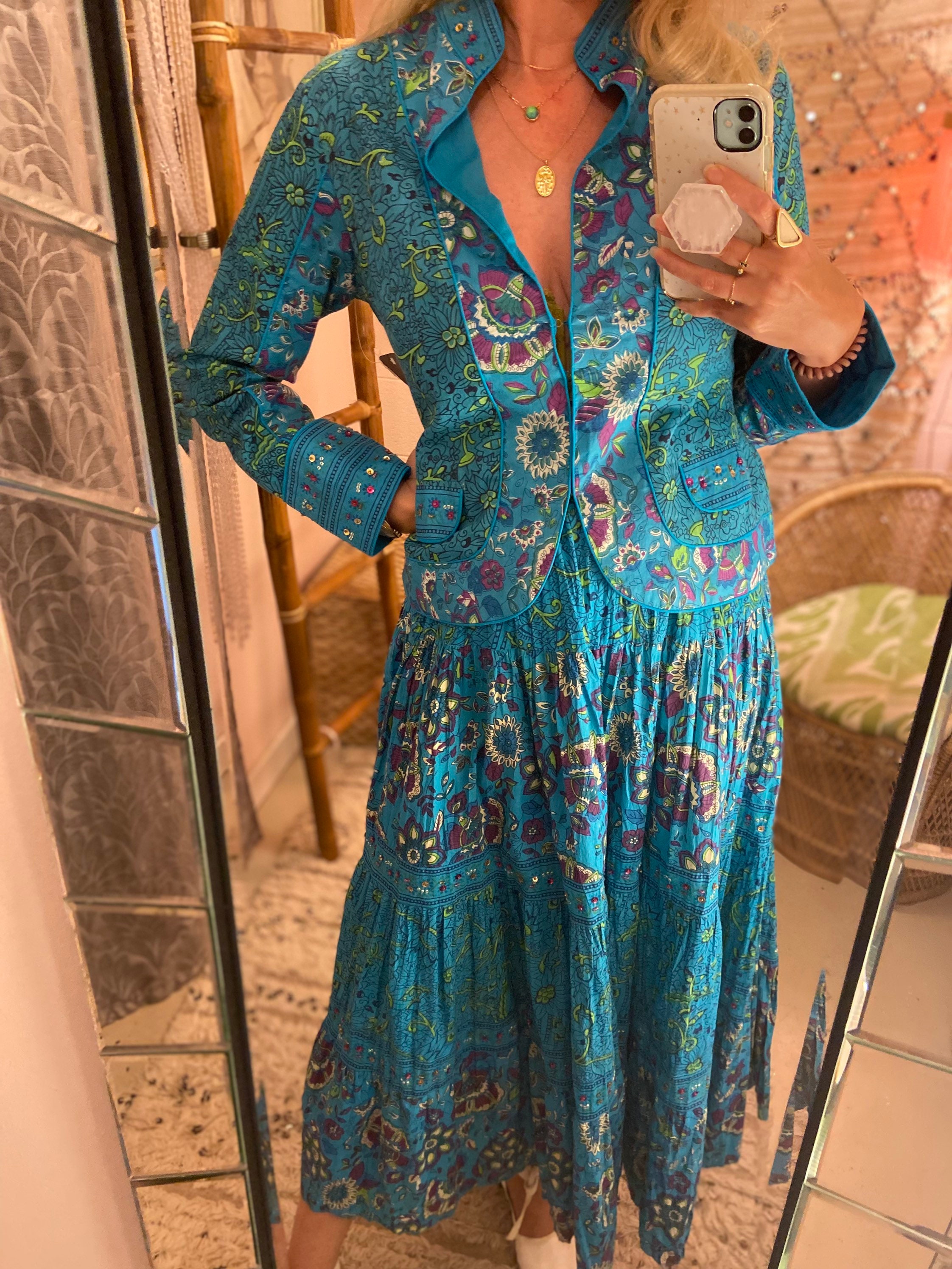 1970s Phool Turquoise Indian Cotton Set Fitted Jacket Full - Etsy