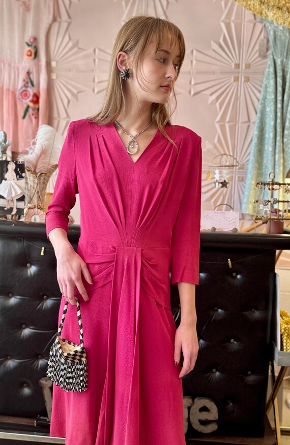 1940s Raspberry Pink Dress with Draping - Gem