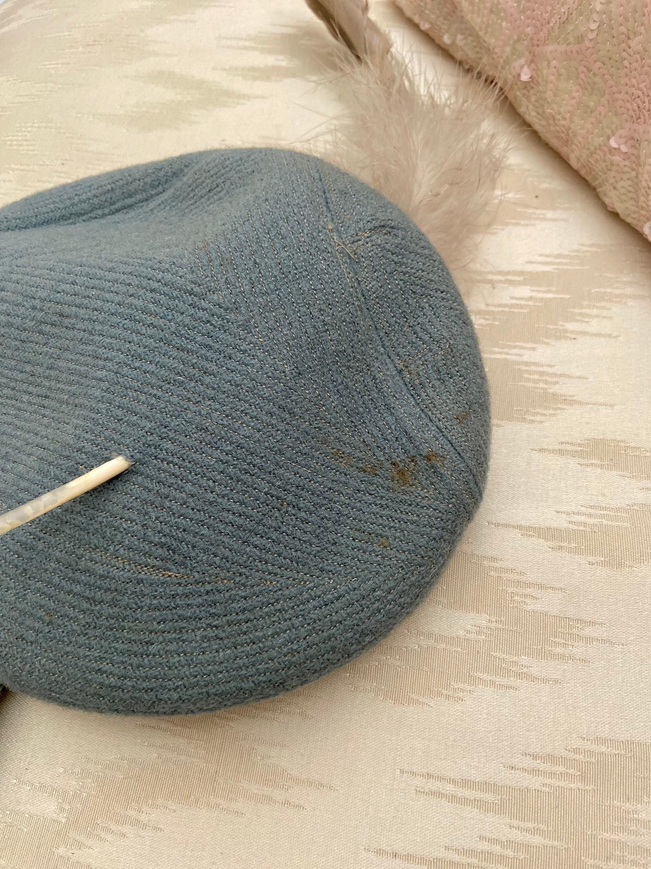 1930s Pale Blue Textured Knit Headpiece With White Plume - Etsy