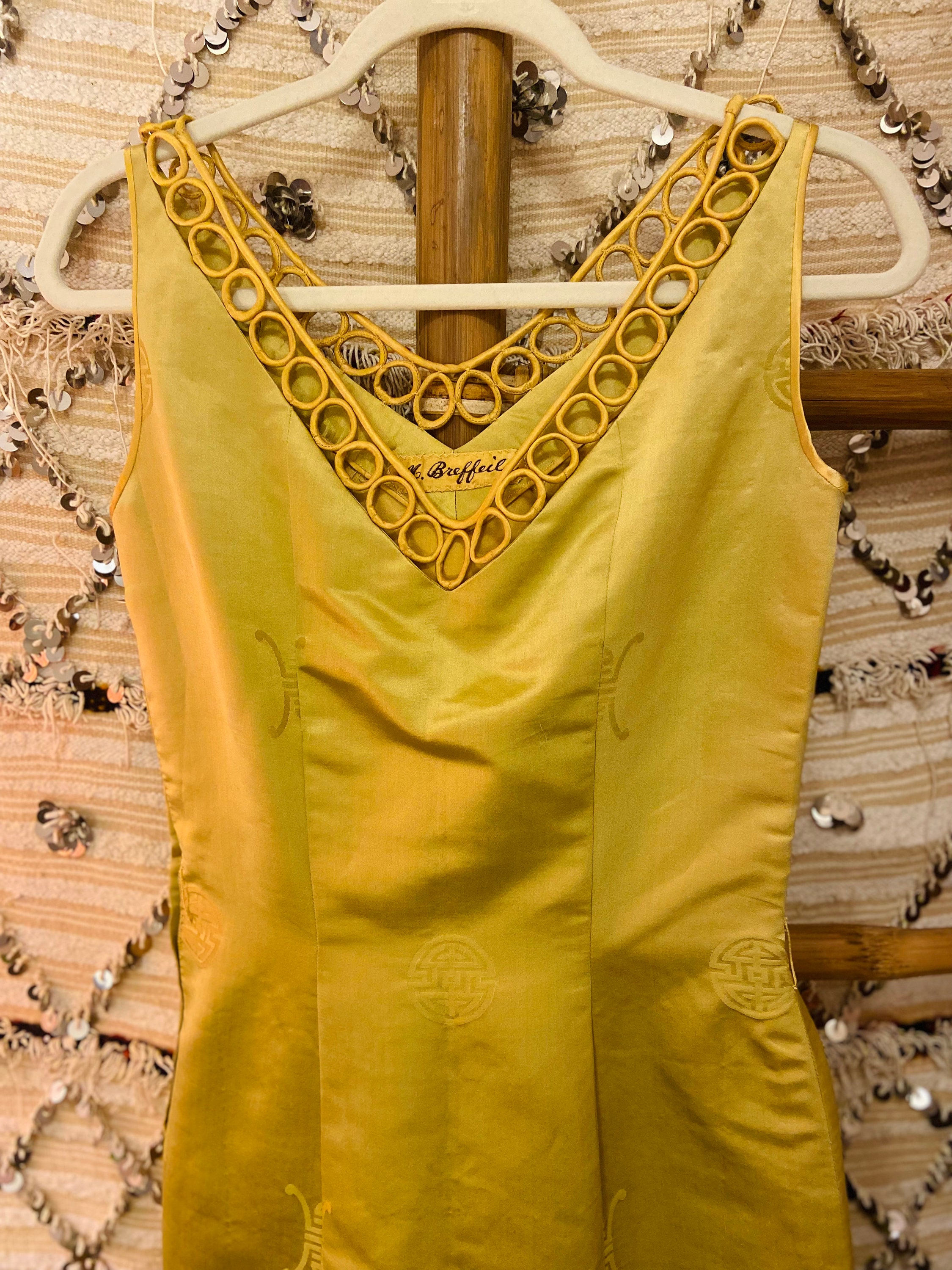 1960s Gold Asian Silk Sheath With Art Deco V Neckline - Etsy