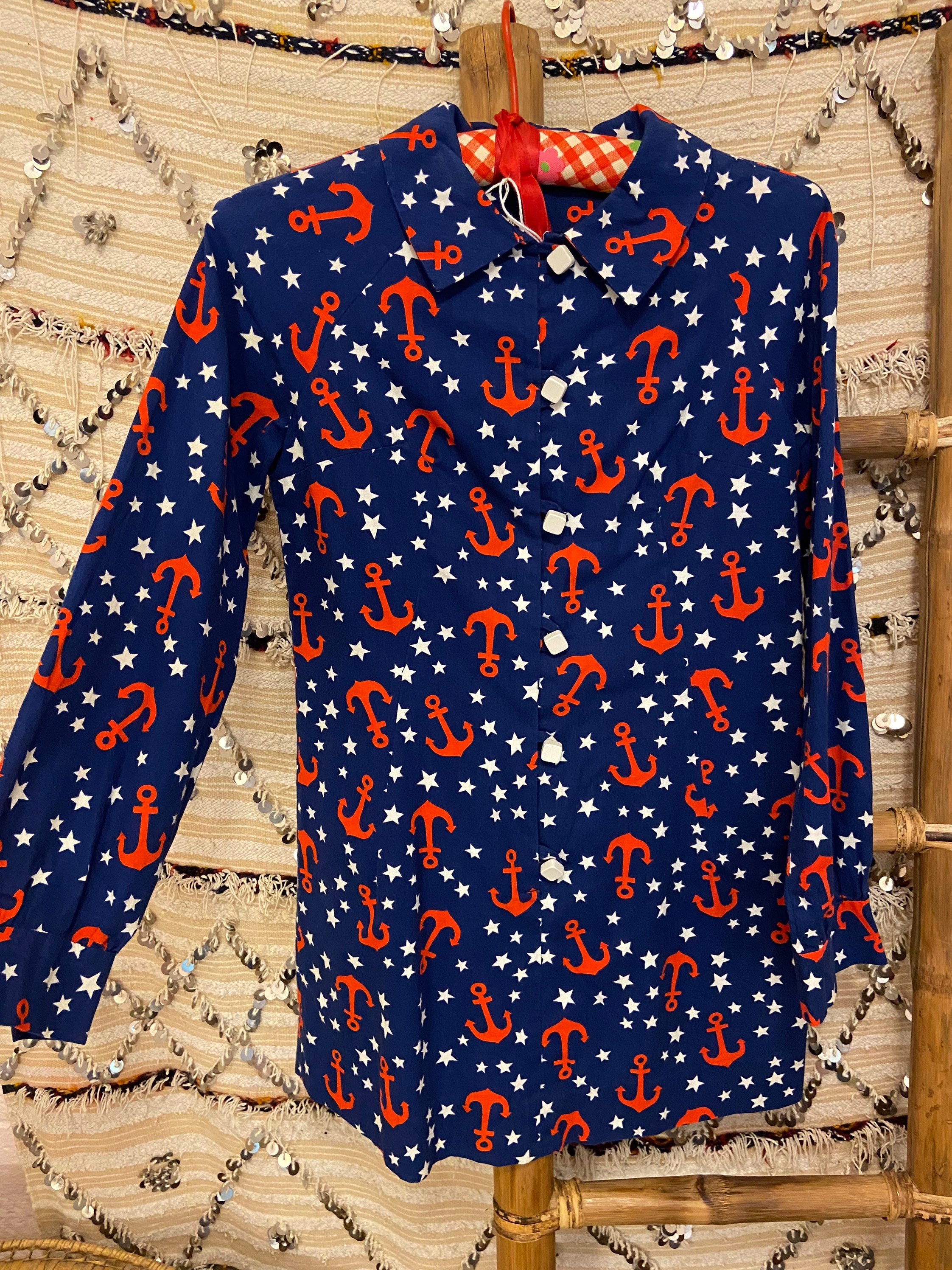 1960s Mod Cotton Nautical Tunic / Mini With White Star Print Cubed ...