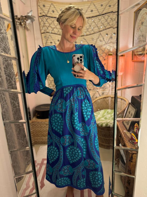 1980s Jeanne Marc Mixed Prints Dress with Statement S… - Gem