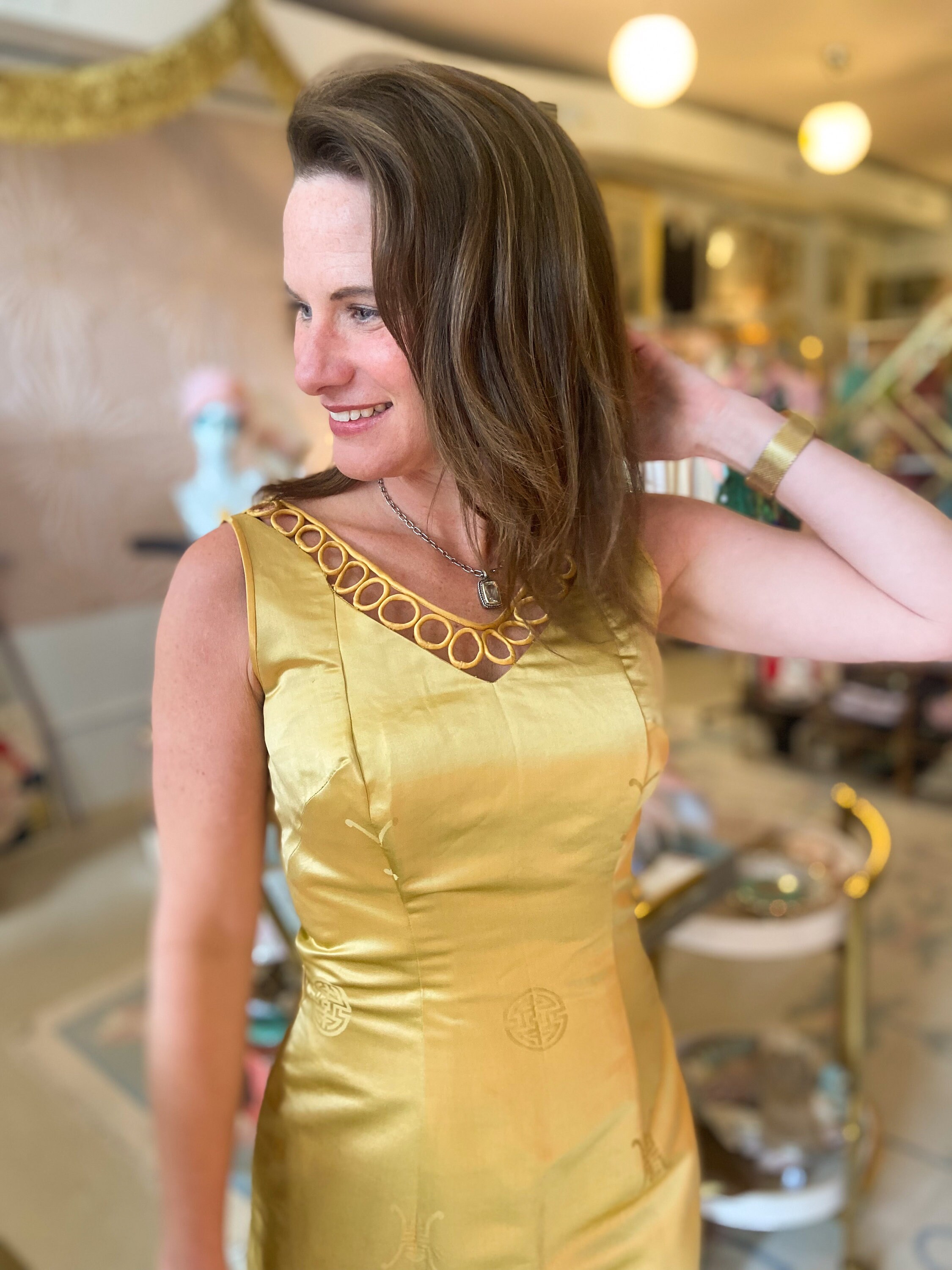 1960s Gold Asian Silk Sheath With Art Deco V Neckline - Etsy