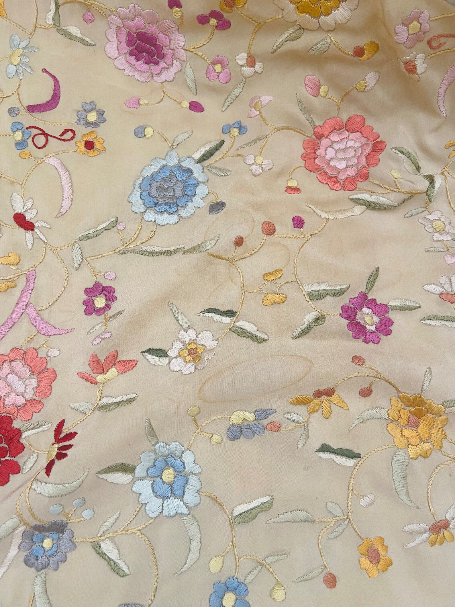 1920s Silk Fringe Piano Shawl With Pastel Floral Embroidery - Etsy