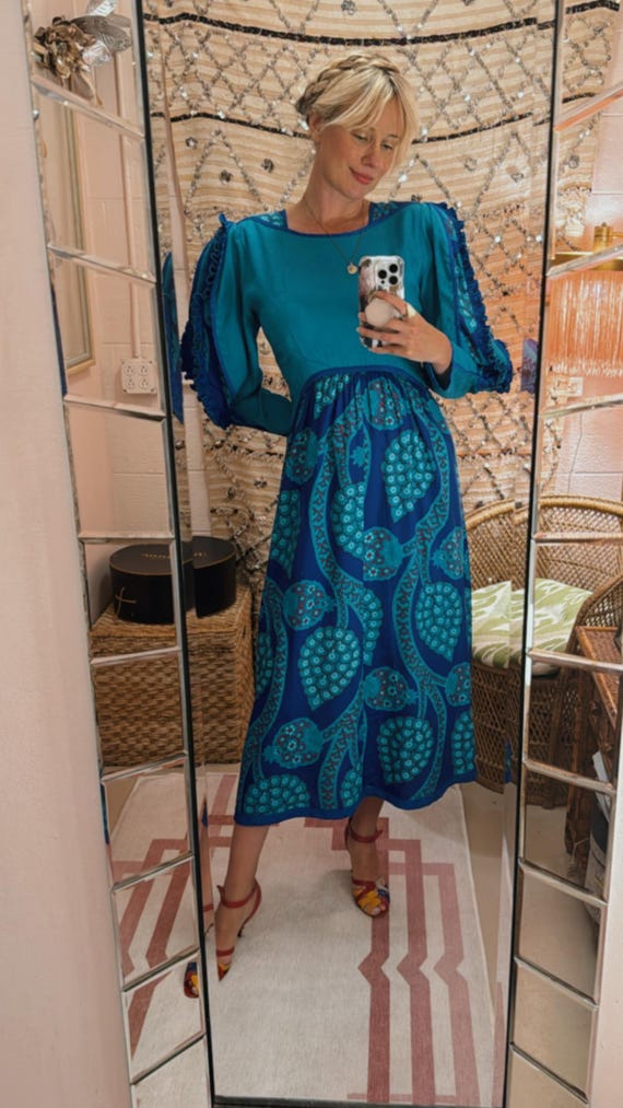 1980s Jeanne Marc Mixed Prints Dress with Statement S… - Gem