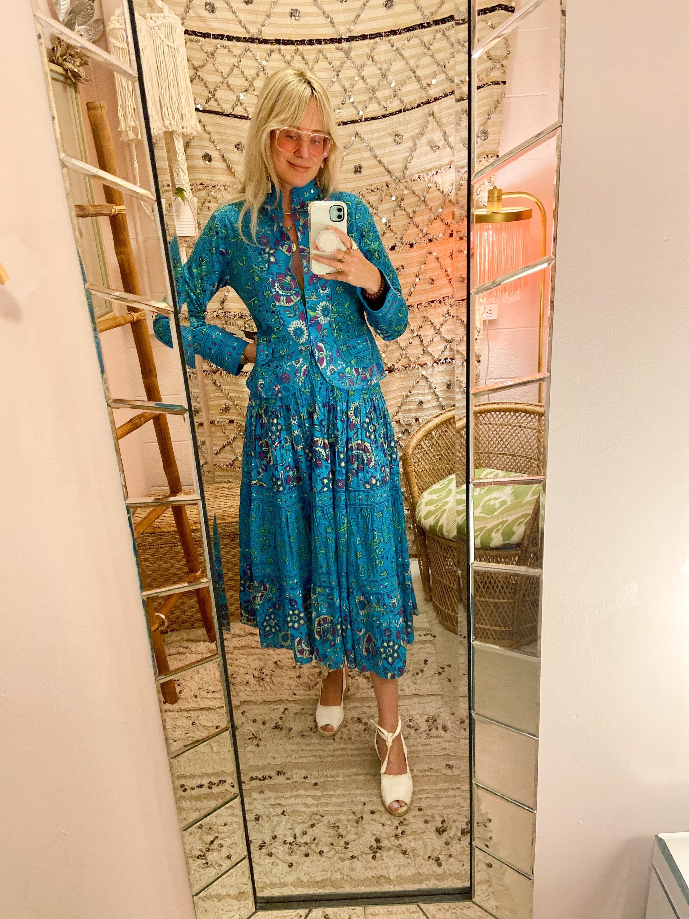 1970s Phool Turquoise Indian Cotton Set Fitted Jacket Full - Etsy