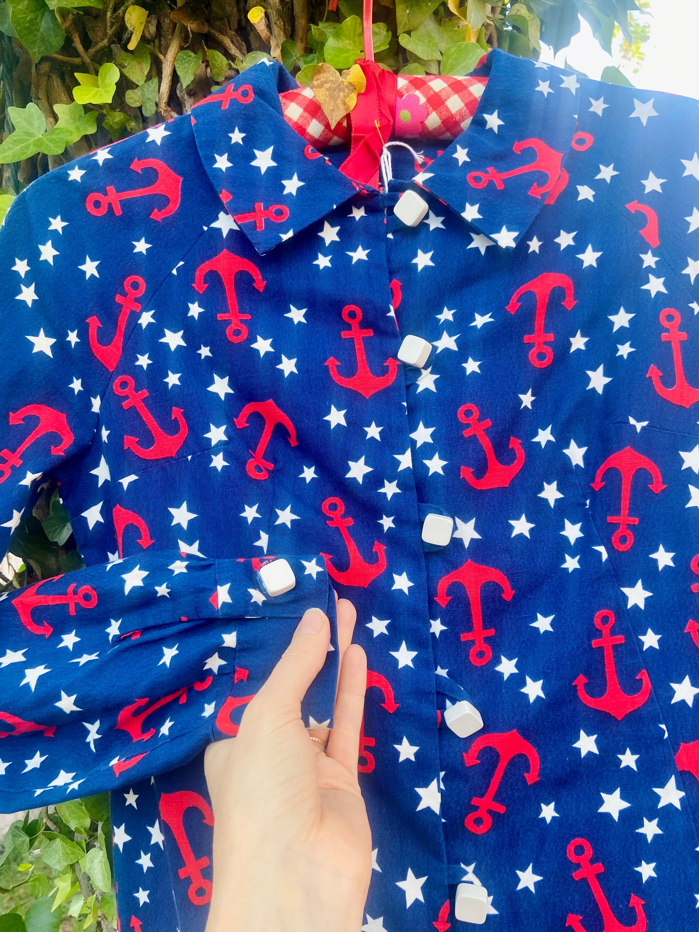 1960s Mod Cotton Nautical Tunic / Mini With White Star Print + Cubed ...