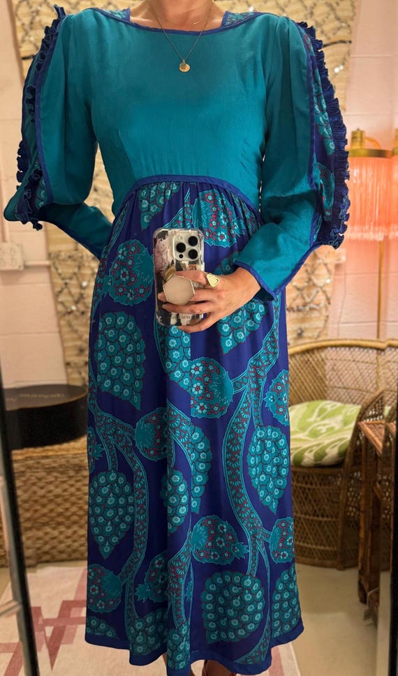1980s Jeanne Marc Mixed Prints Dress with Statement S… - Gem