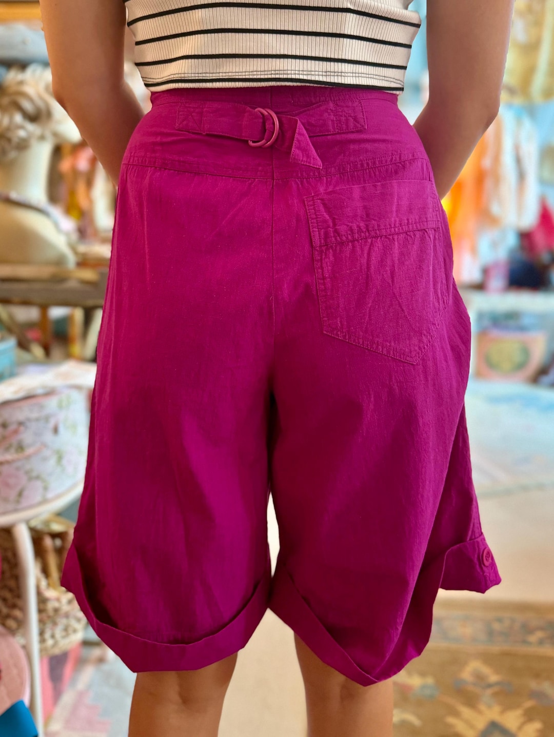 1980s High Waist Magenta Bermuda Shorts - Etsy