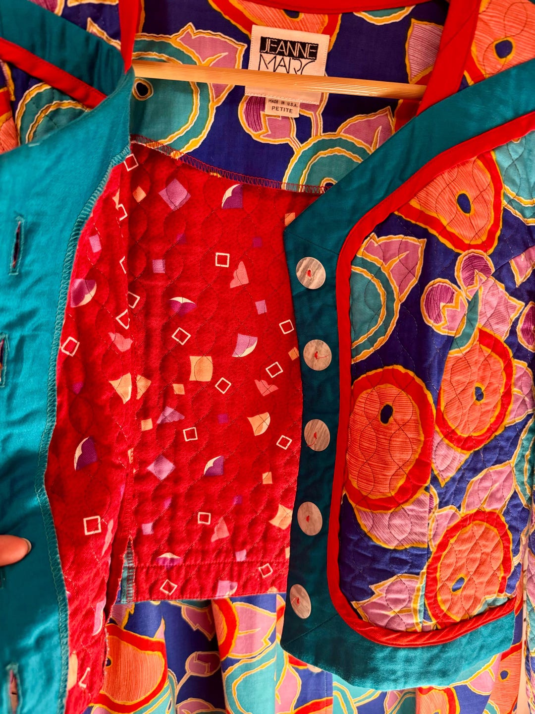 1980s Jeanne Marc Quilted Cotton Colorful Geometric Print Set - Etsy
